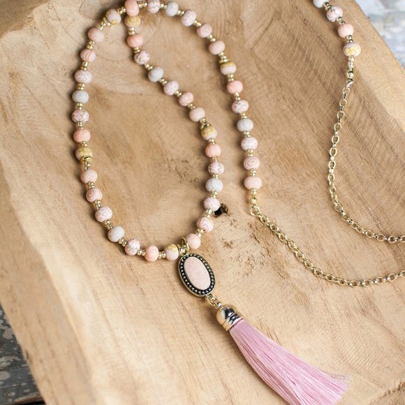 JILZARAH | Jewelry | Last One Jilzarah Beaded Pink Tassel Necklace ...